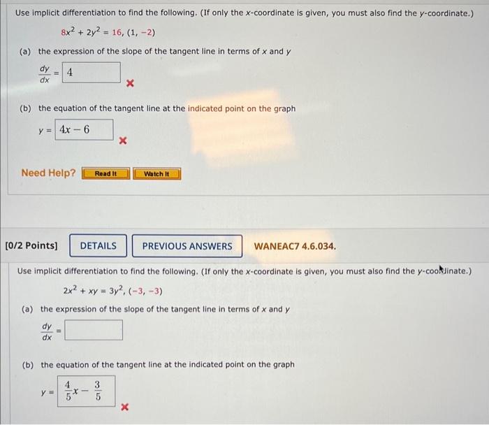 Solved Use implicit differentiation to find the following. | Chegg.com