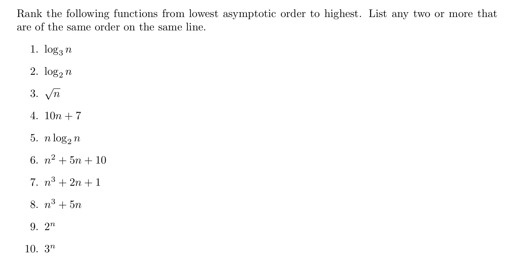 Solved Rank the following functions from lowest asymptotic | Chegg.com