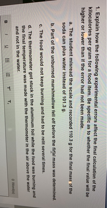 Solved 1. Explain how the following experimental errors | Chegg.com