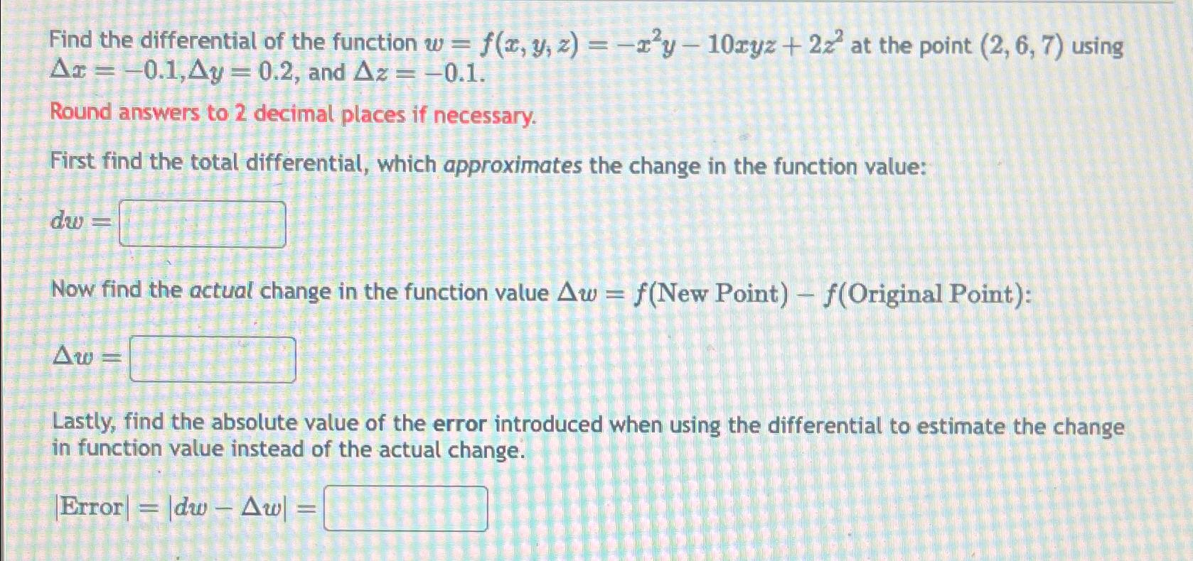 Solved Find the differential of the function | Chegg.com