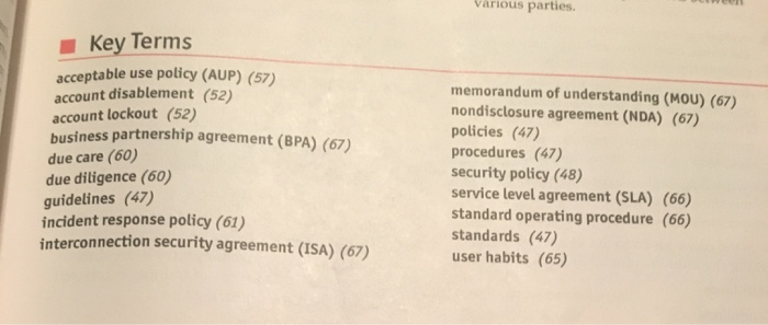 Solved 6. 1. 2 Use terms from the Key Terms list to complete | Chegg.com