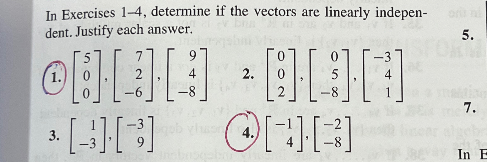 Solved In Exercises 1-4, ﻿determine if the vectors are | Chegg.com
