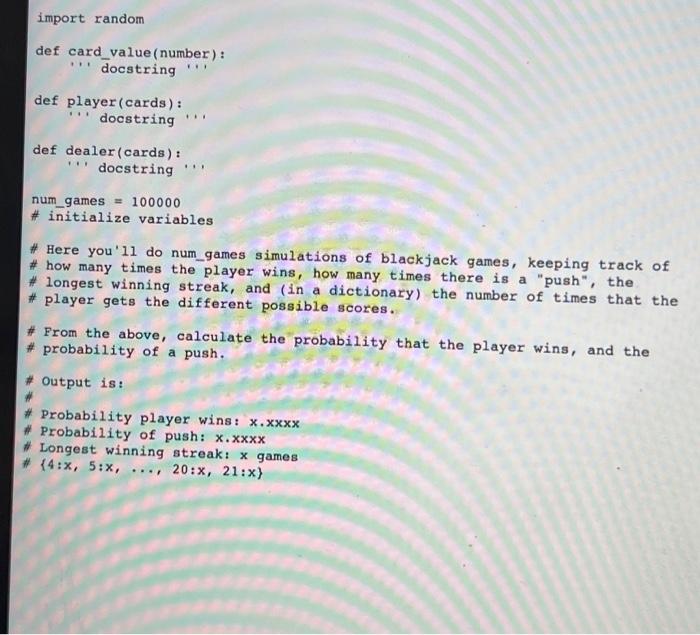Solved import random def card_value (number): , docstring | Chegg.com