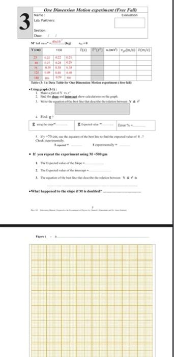 Solved One Dimension Motion experiment (Free Fall 3 Name | Chegg.com