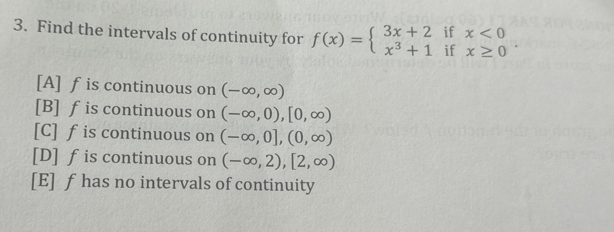 Solved Find the intervals of continuity for | Chegg.com