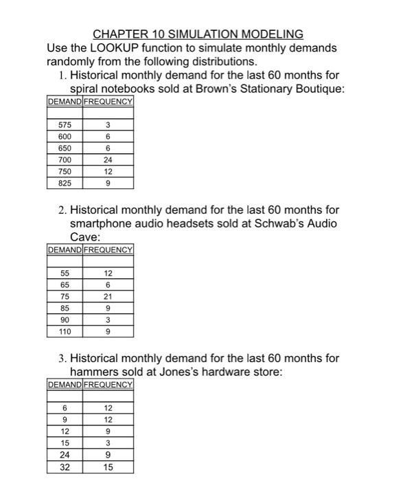 Solved CHAPTER 10 SIMULATION MODELING Use the LOOKUP | Chegg.com