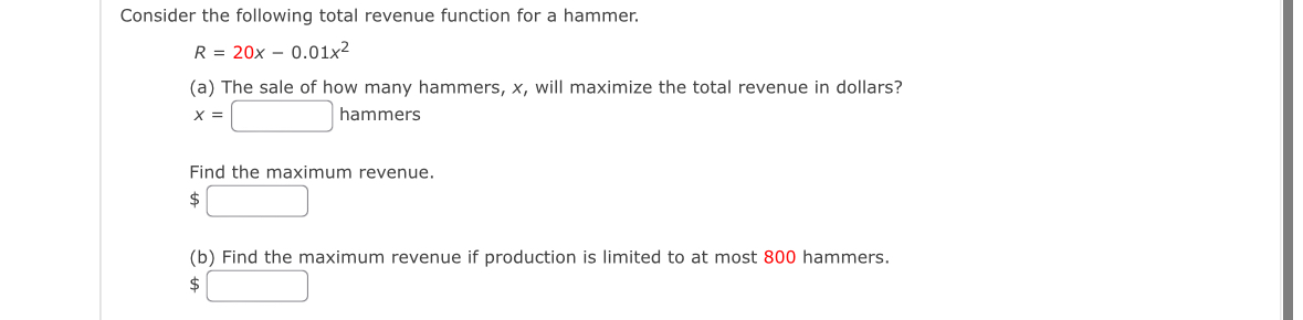 Solved Consider the following total revenue function for a | Chegg.com