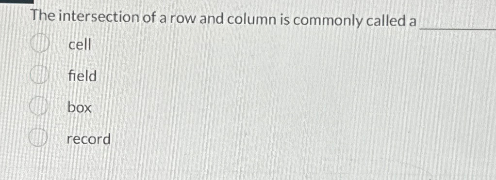 Solved The intersection of a row and column is commonly | Chegg.com