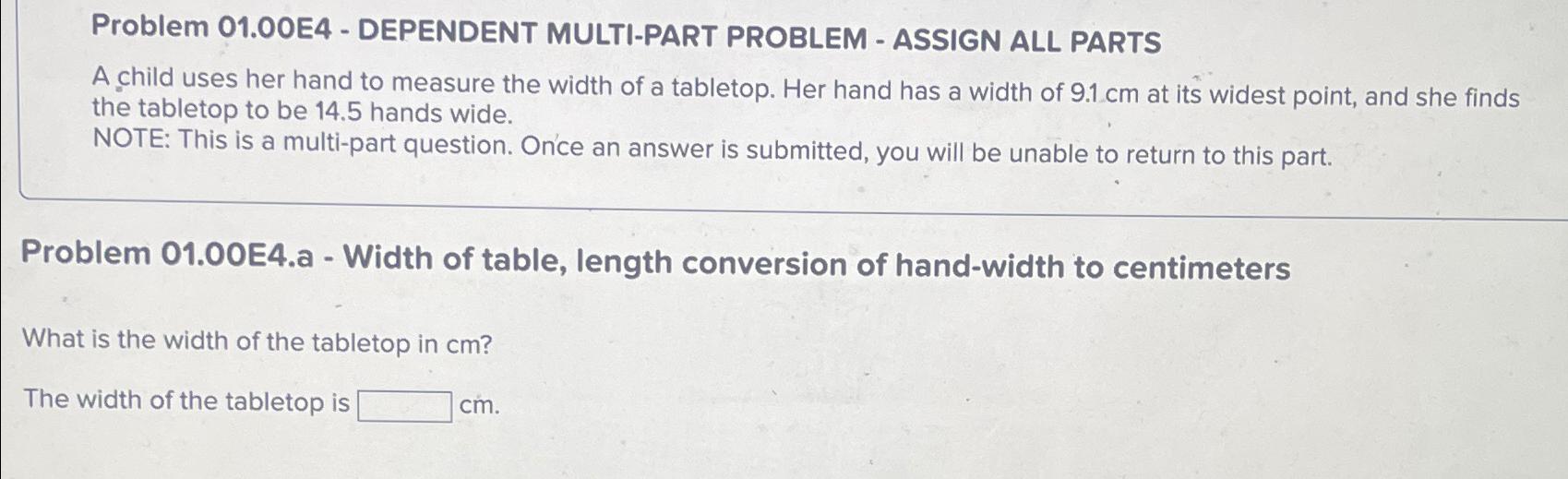 Solved Problem 01.00E4 - ﻿DEPENDENT MULTI-PART PROBLEM - | Chegg.com