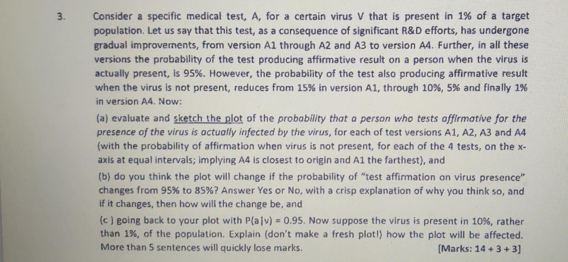 3. Consider a specific medical test, A, for a certain | Chegg.com
