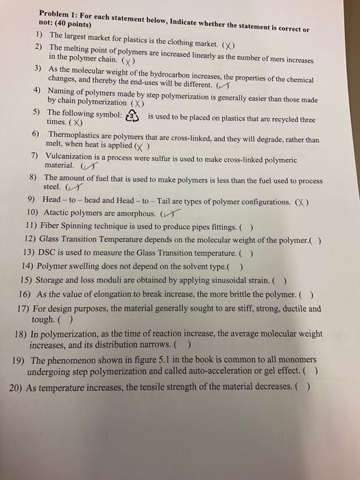 Solved Problem 1: For each statement below, Indicate whether | Chegg.com