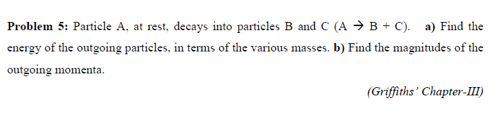 Solved Problem 5: Particle A, ﻿at rest, decays into | Chegg.com