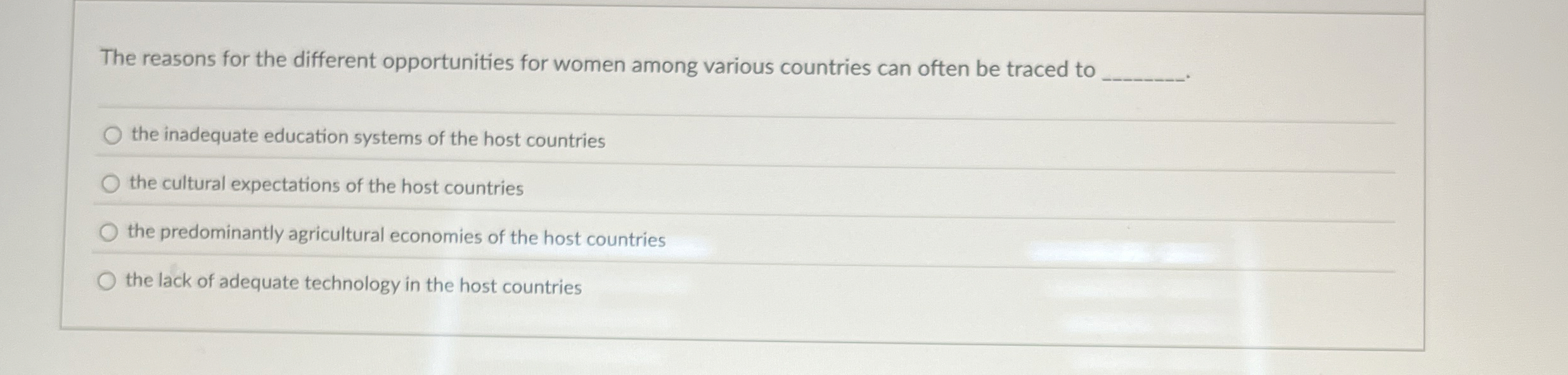 Solved The reasons for the different opportunities for women | Chegg.com