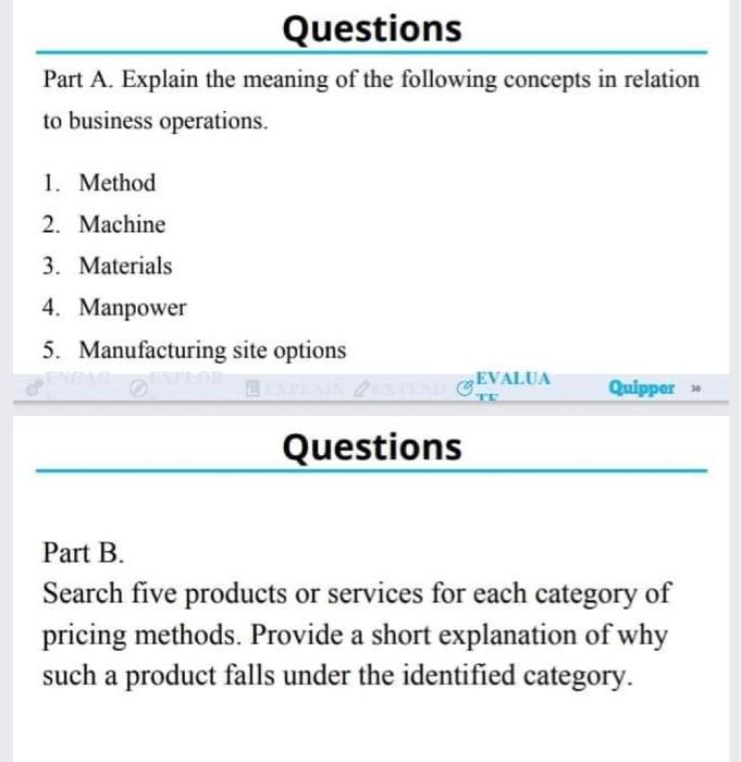 Solved Questions Part A. Explain the meaning of the | Chegg.com