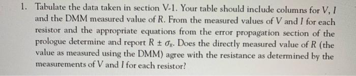 Solved 1. Tabulate the data taken in section V-1. Your table | Chegg.com