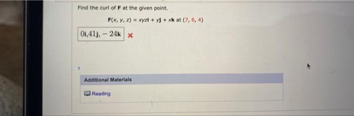 Solved Find the curl of F at the given point. F(x, y, z) = | Chegg.com