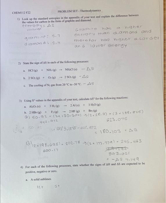 Solved 1) Look up the standard entropies in the appendix of | Chegg.com
