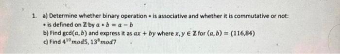 Solved 1. a) Determine whether binary operation + is | Chegg.com