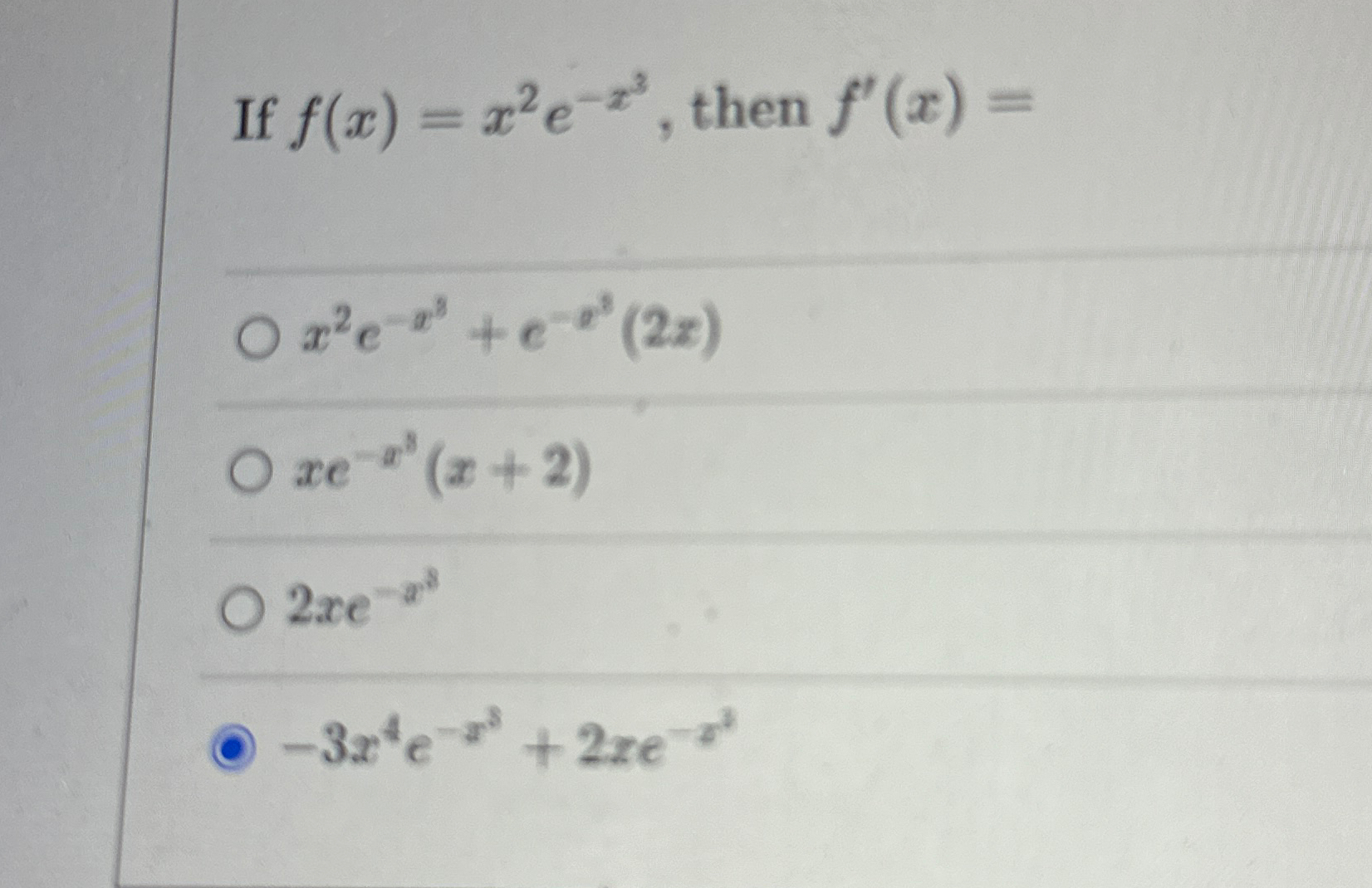 Solved If f(x)=x2e-x3, ﻿then | Chegg.com