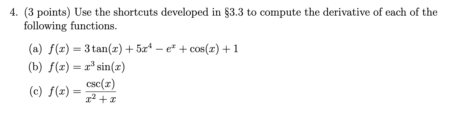 Solved (3 ﻿points) ﻿Use the shortcuts developed in §3.3 ﻿to | Chegg.com
