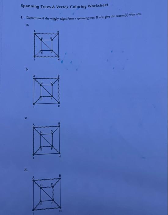 Solved Spanning Trees & Vertex Coloring Worksheet 1. | Chegg.com