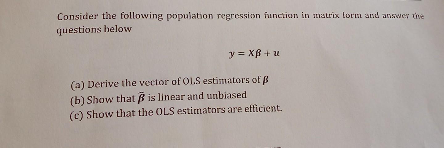 Solved Consider the following population regression function | Chegg.com