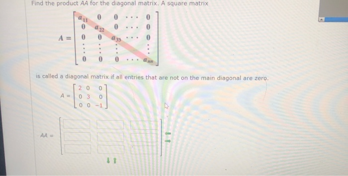 Solved Find the product AA for the diagonal matrix. A square | Chegg.com