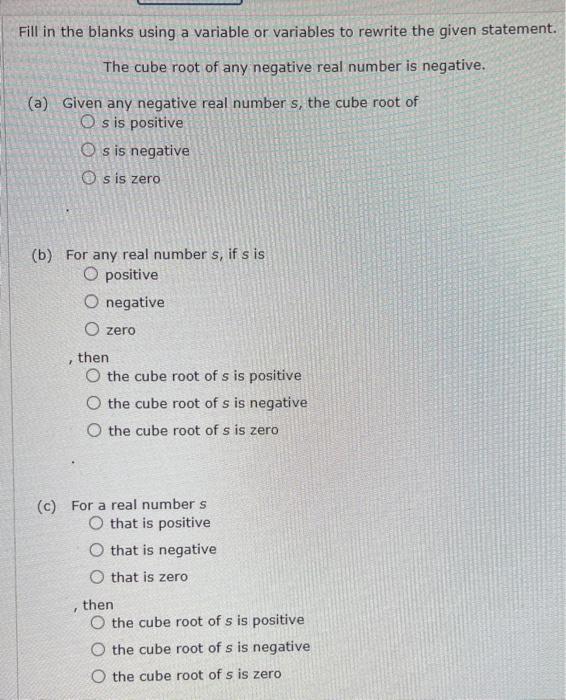Solved Fill in the blanks using a variable or variables to | Chegg.com