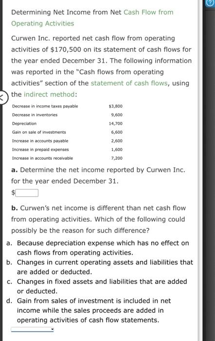 Solved Determining Net Income from Net Cash Flow from | Chegg.com
