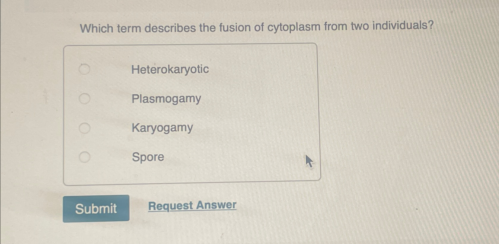 Solved Which term describes the fusion of cytoplasm from two | Chegg.com
