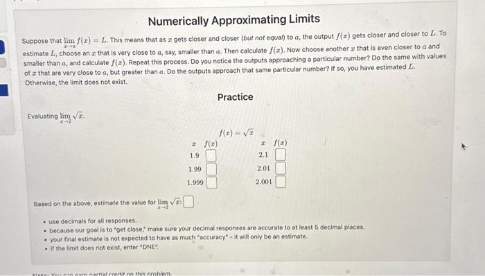 Solved Numerically Approximating Limits Suppose that | Chegg.com