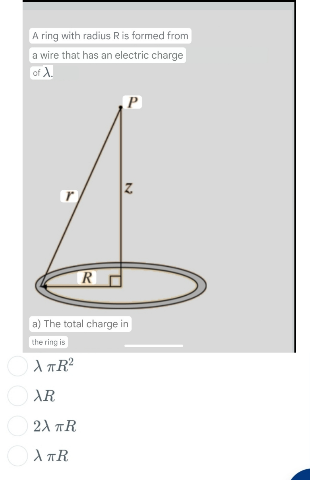 Solved A ring with radius R ﻿is formed froma wire that has | Chegg.com
