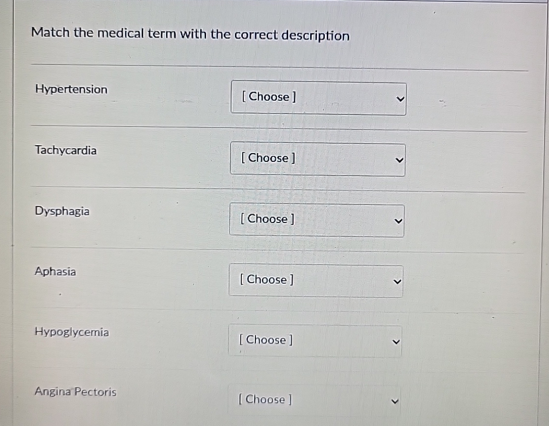 Solved Match the medical term with the correct | Chegg.com