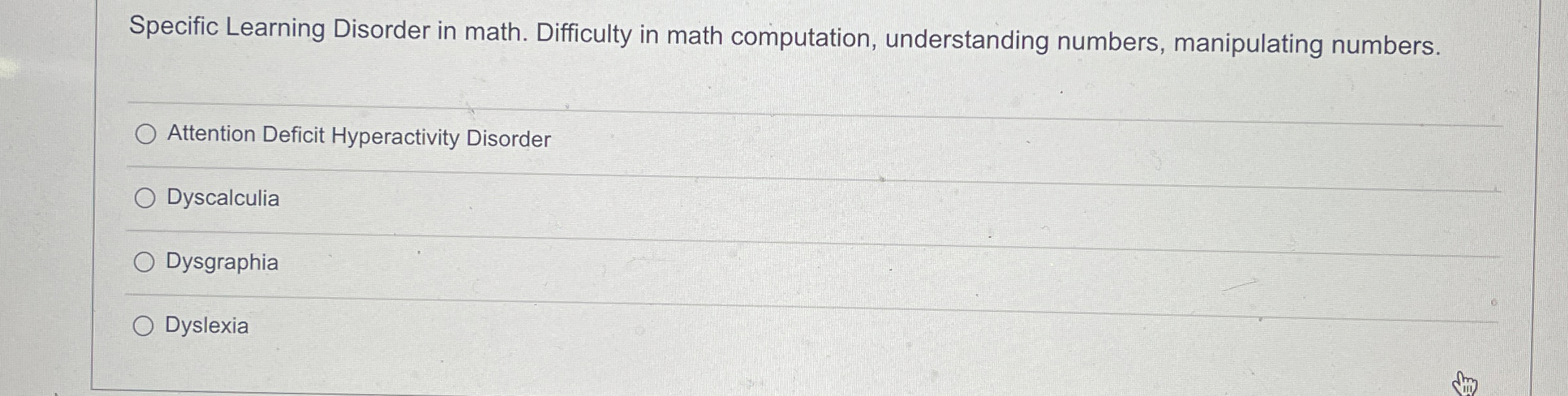 Solved Specific Learning Disorder in math. Difficulty in | Chegg.com