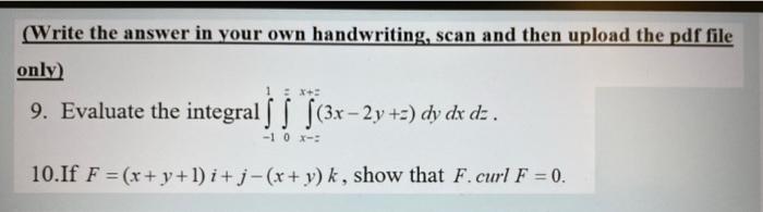 Solved (Write the answer in your own handwriting, scan and | Chegg.com