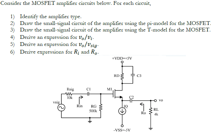 Solved Consider the MOSFET amplifier circuits below. For | Chegg.com