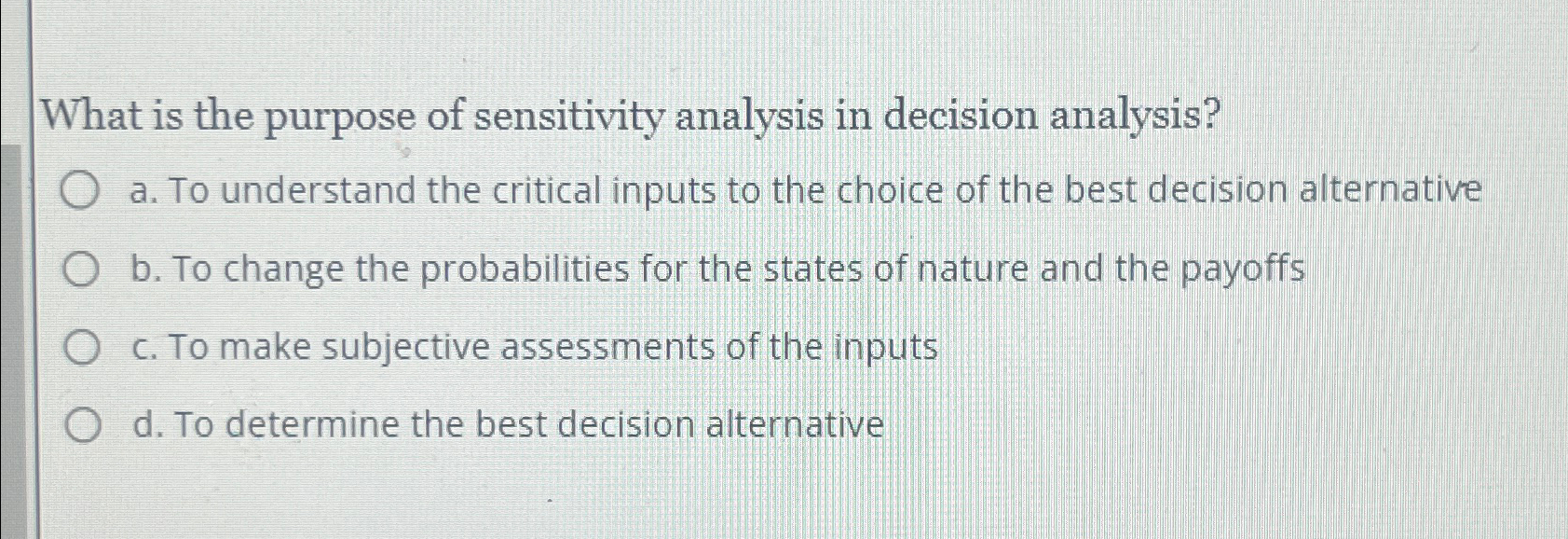 Solved What is the purpose of sensitivity analysis in | Chegg.com