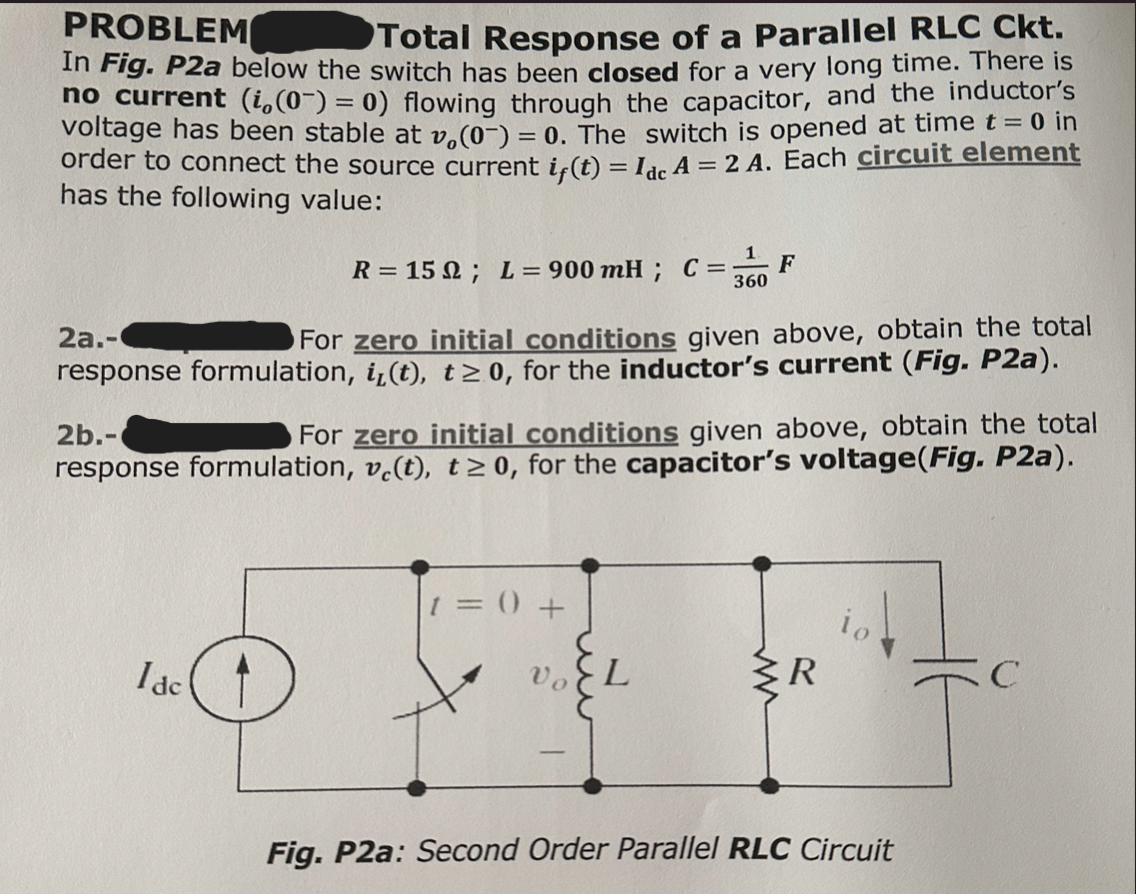 Solved PROBLEMTotal Response of ﻿a Parallel RLC Ckt.In ﻿Fig. | Chegg.com