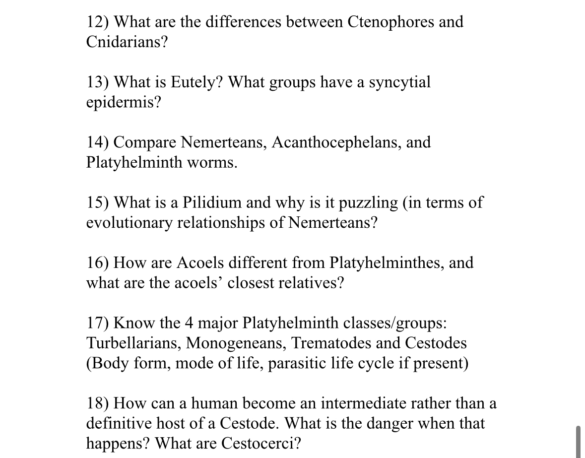 Solved What are the differences between Ctenophores and | Chegg.com