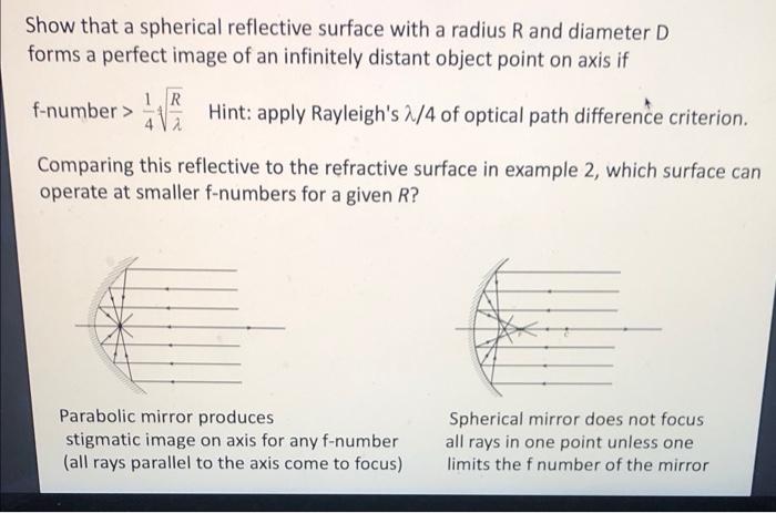 Solved Show that a spherical reflective surface with a | Chegg.com