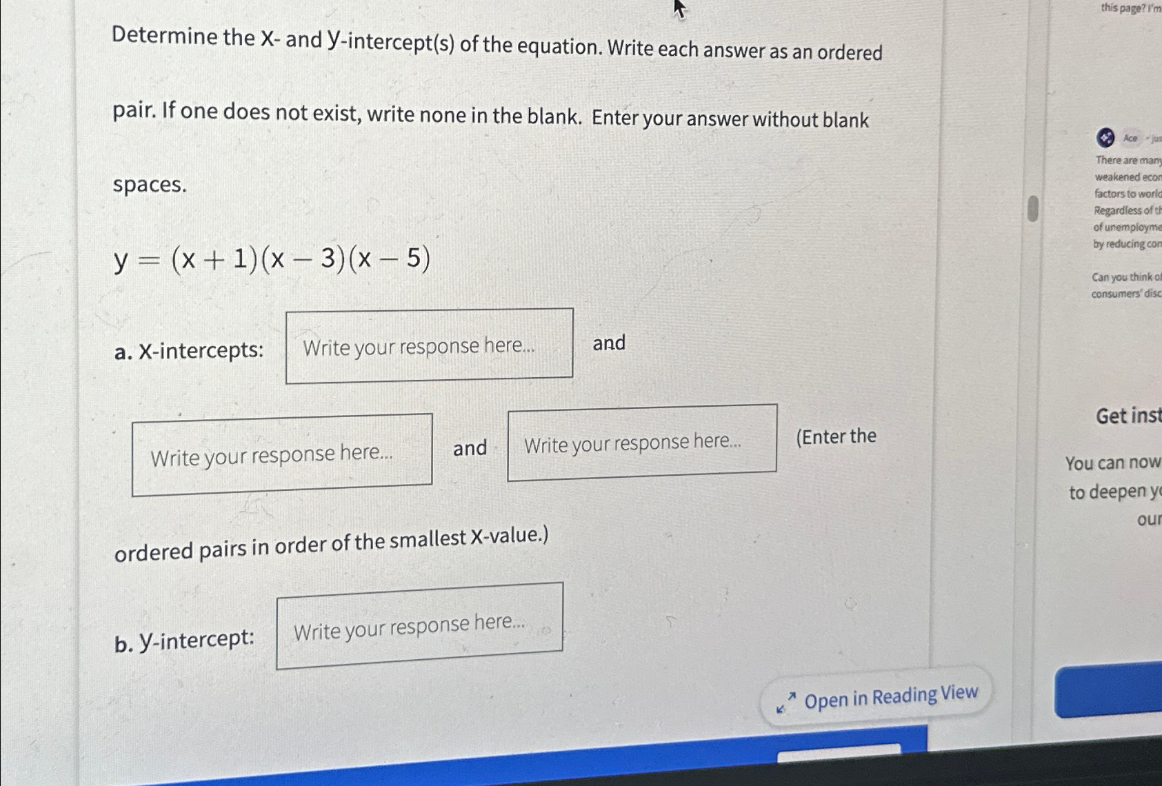 Solved Determine the x - ﻿and Y-intercept(s) ﻿of the | Chegg.com