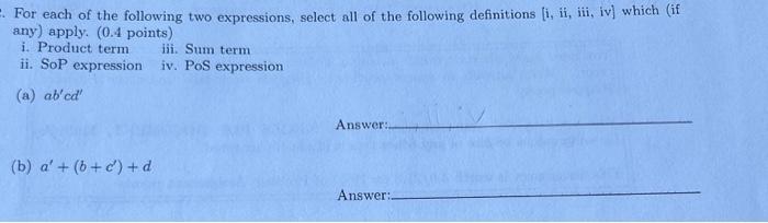 . For each of the following two expressions, select | Chegg.com