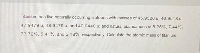 Solved Titanium has five naturally occurring isotopes with | Chegg.com