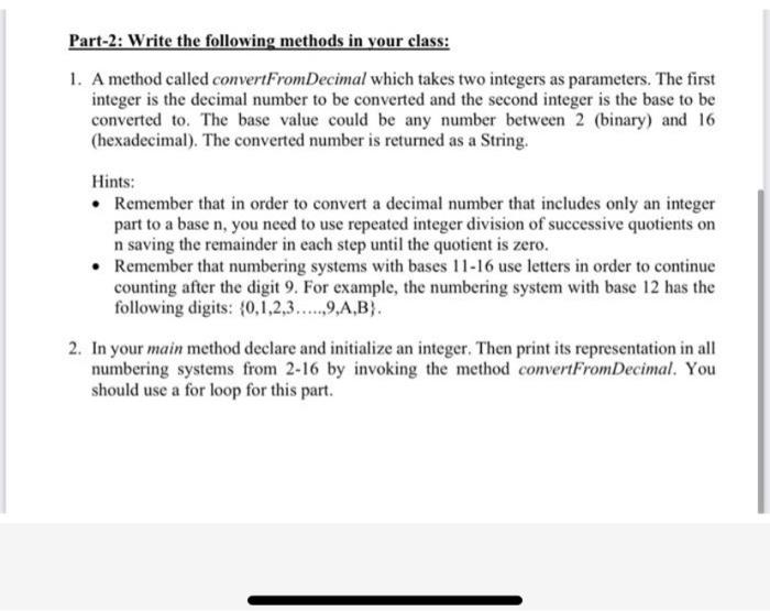 Solved Part-2: Write the following methods in your class: 1. | Chegg.com