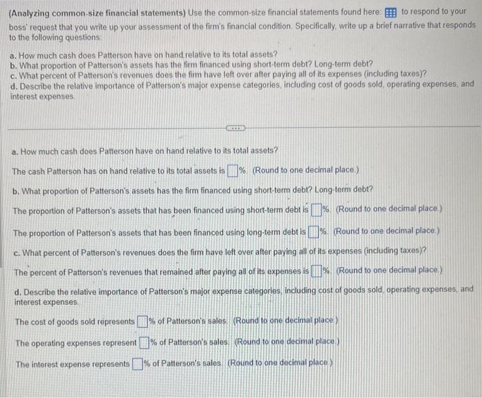 Solved (Analyzing common-size financial statements) Use the | Chegg.com