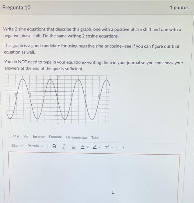 Solved Write 2 sine equations that describe this graph, one | Chegg.com