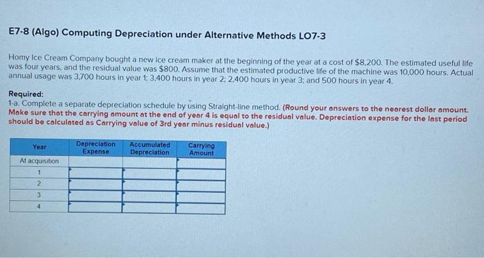 Solved E7-8 (Algo) Computing Depreciation under Alternative | Chegg.com