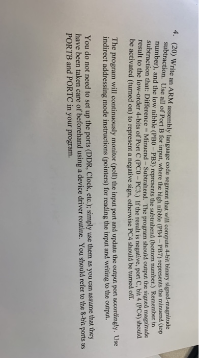 4. (20) Write an ARM assembly language code segment | Chegg.com