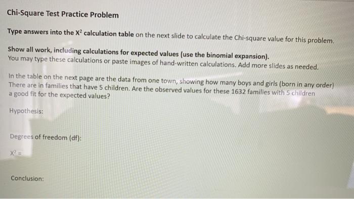 Solved Chi-Square Test Practice Problem Type answers into | Chegg.com