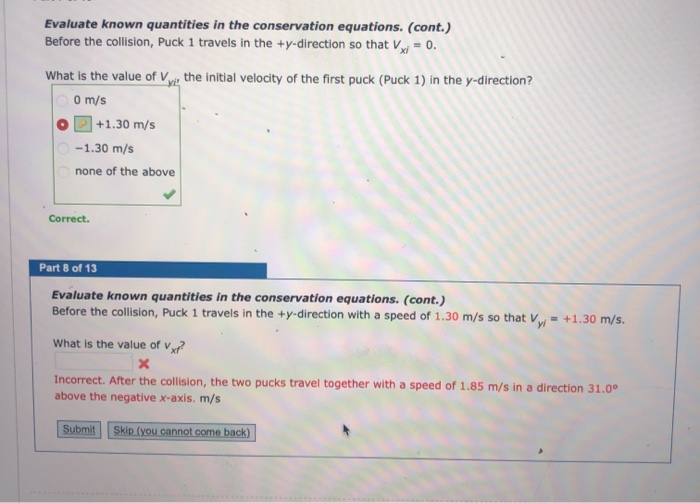 Solved Evaluate known quantities in the conservation | Chegg.com